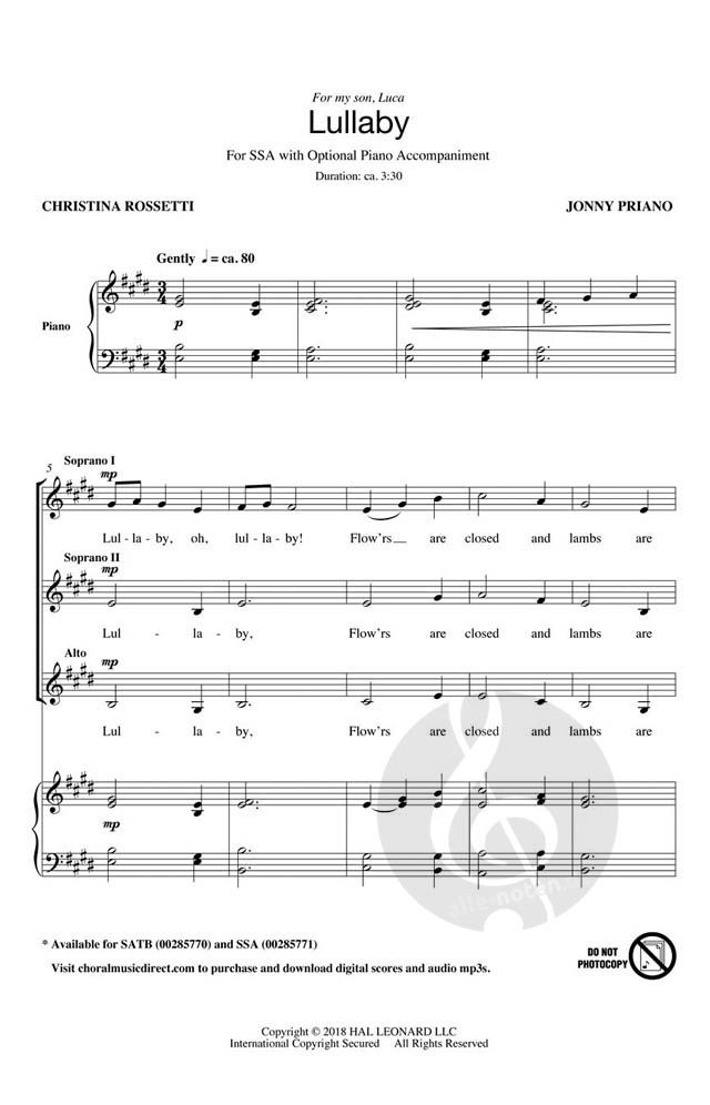 Lullaby von Jonny Priano » Frauenchor Noten online kaufen