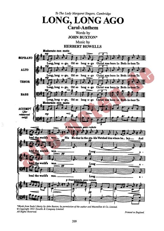 Long, Long Ago von Herbert Howells » Noten für gemischten Chor ...