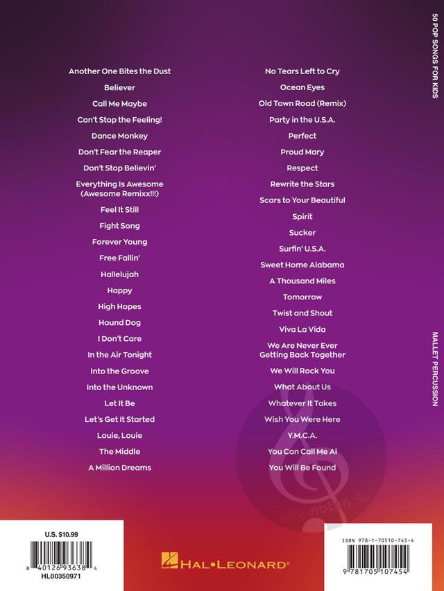 50 Pop Songs For Kids Stabspiele Noten Online Kaufen
