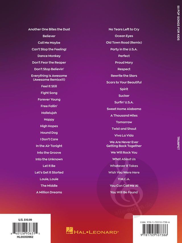 50 Pop Songs For Kids Trompete Noten Online Kaufen