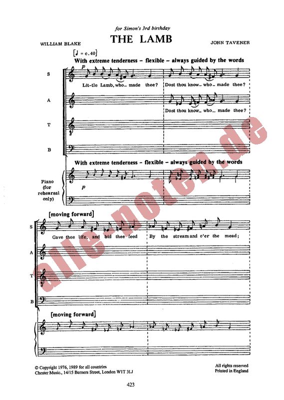 The Lamb John Tavener Noten F r Gemischten Chor