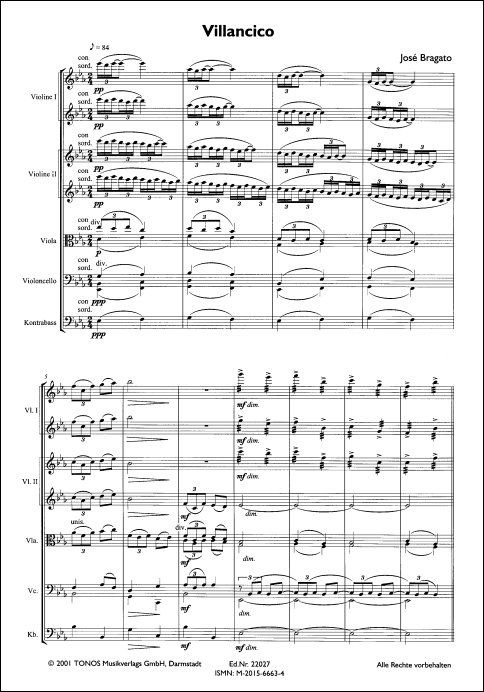 Villancico von Jose Bragato » Noten für Streichorchester (Partitur)