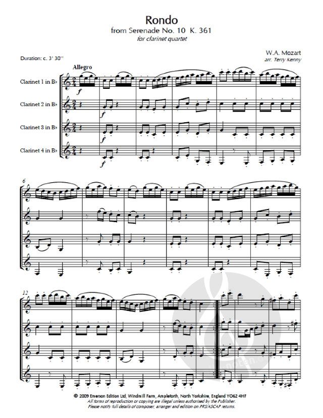 Rondo From Serenade No.10 von Wolfgang Amadeus Mozart » Noten für ...