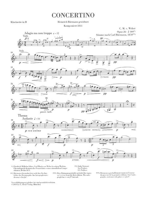 Concertino op. 26 von Carl Maria von Weber für Klarinette und Orchester ...