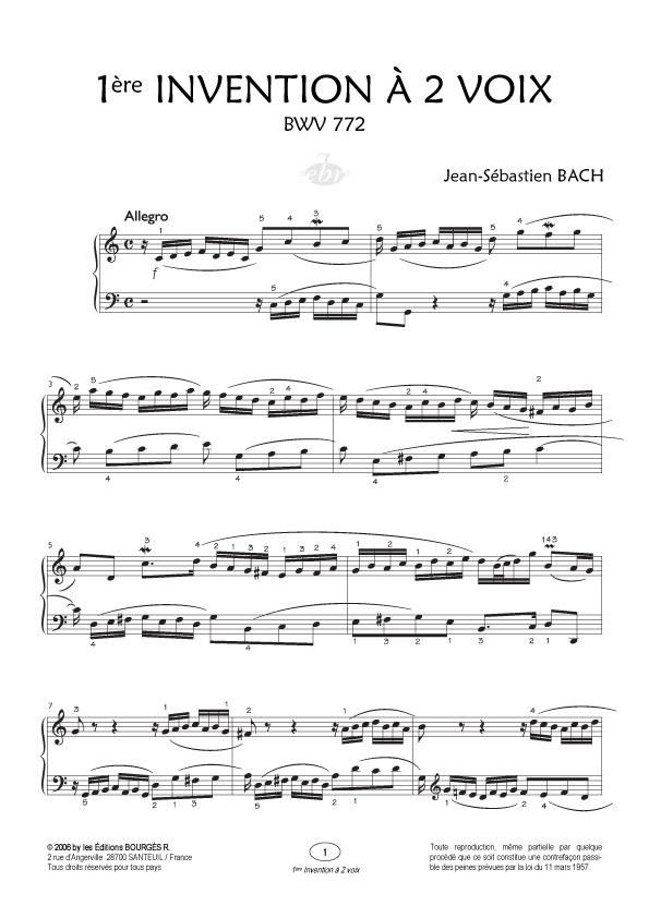 1ère Invention A 2 Voix Do Majeur Bwv 772 von Johann Sebastian Bach ...