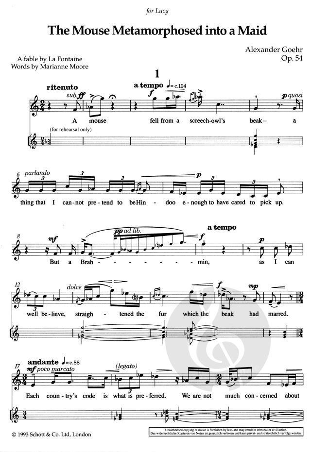 The Mouse Metamorphosed into a Maid op. 54 von Alexander Goehr ...